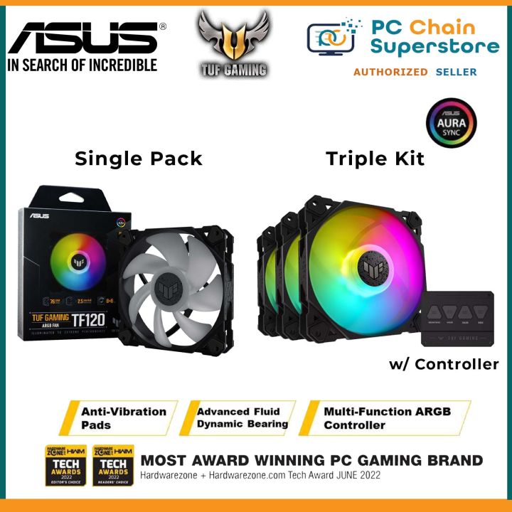 ASUS TUF Gaming TF120 ARGB Single Pack / Triple Kit 120mm Case Fan ...