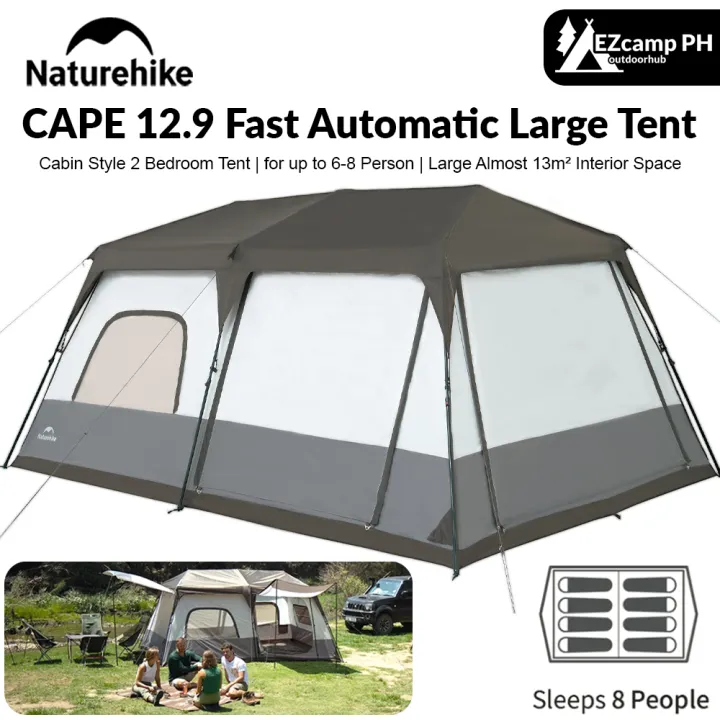 Naturehike CAPE 12.9 Fast Automatic Tent Large Space Cabin Style 2 Bedroom Tent for up to 6-8 ...