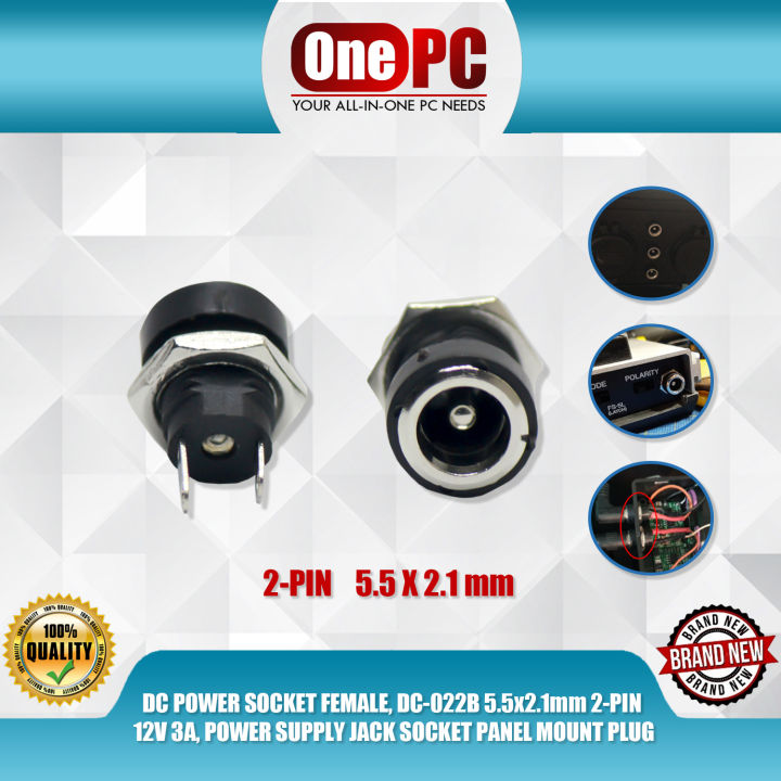 DC POWER SOCKET FEMALE, DC-022B 5.5x2.1mm 2-PIN 12V 3A, POWER SUPPLY ...