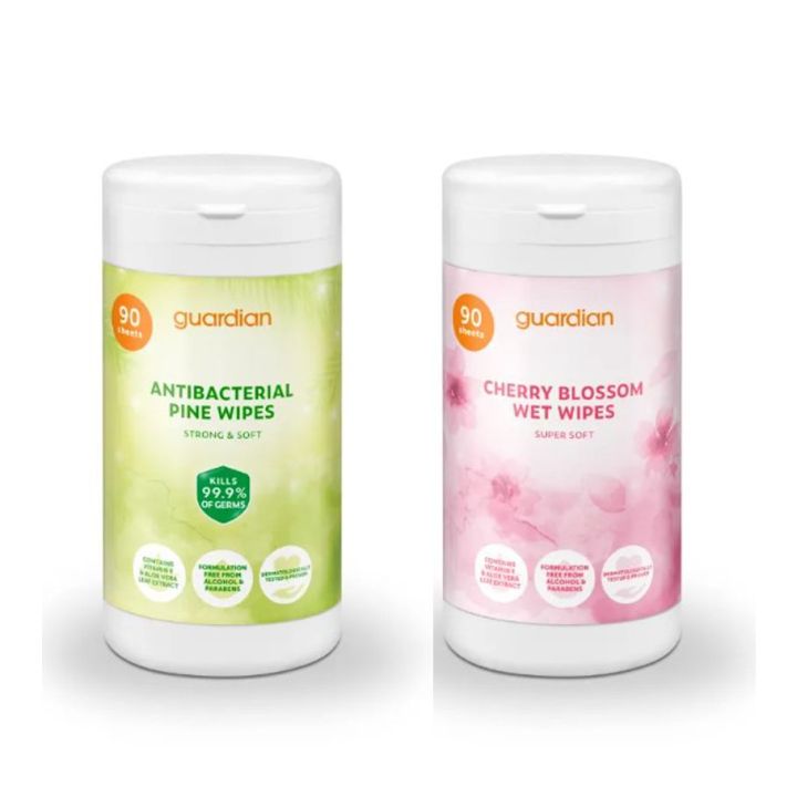 Guardian Antibacterial Wipes 90s (Cherry Blossom/Pine) Soft Wet Tissues ...