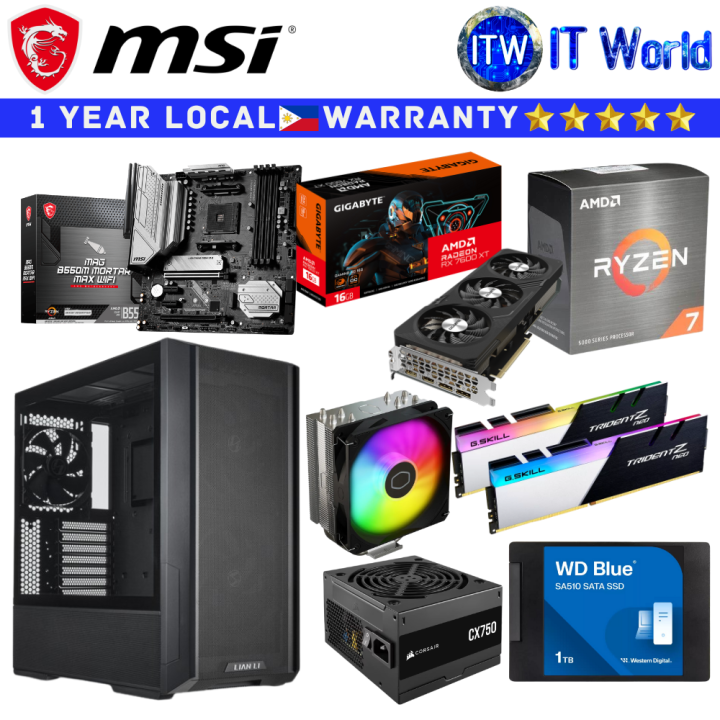 PC Desktop Computer Build MSI Element Build 7 5700X MAG B550M Mortar ...
