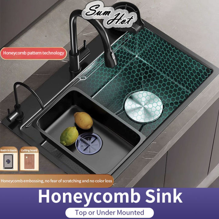 ♘Nano Honeycomb Sinki Dapur 304 Stainless Steel Kitchen Sink Bowl ...