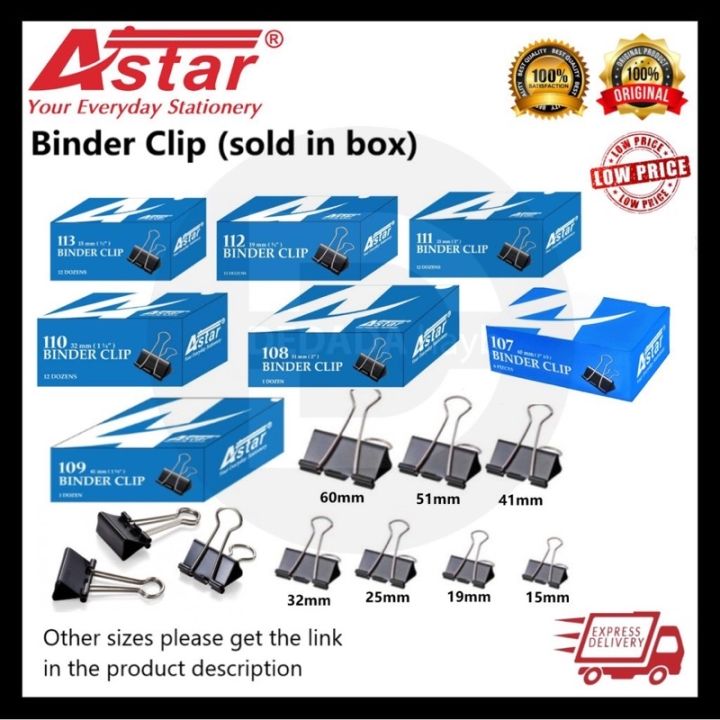 Astar Black Binder Clip (15mm,19mm,25mm/32mm/41mm/51mm/60mm), Double ...