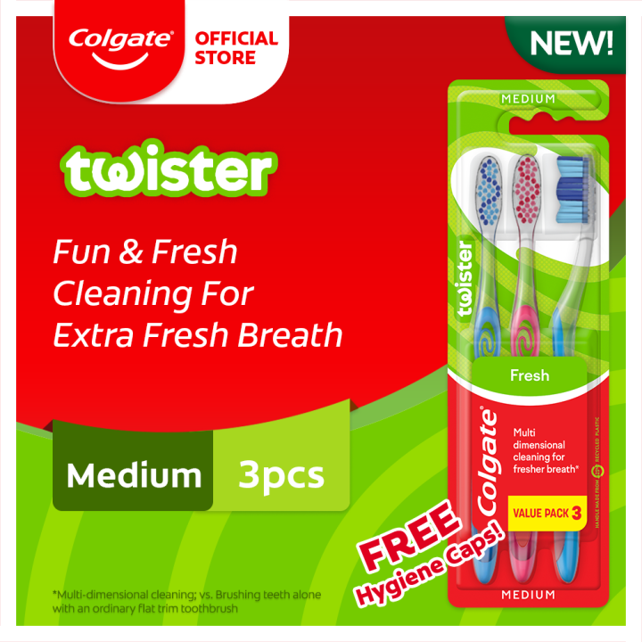 Colgate Twister Fresh Toothbrush 3pk w/ cap (Medium) | Lazada PH