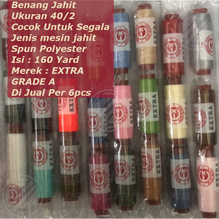 Benang Jahit Renteng Merek EXTRA 160yard/connes ukuran 40/2 per 6pcs ...