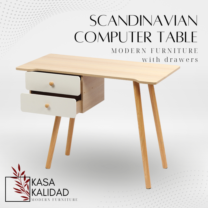 Scandinavian Study Table with Drawers Computer Home Table Laptop Table ...