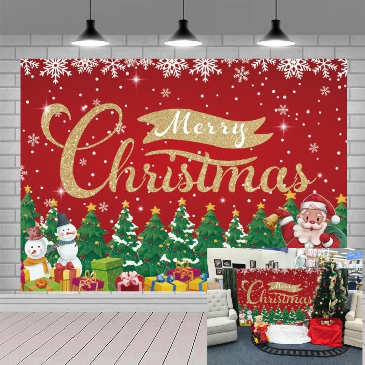 Christmas Backdrop Cute Santa Snowman Backdrop Gifts Stacked Snowflake ...