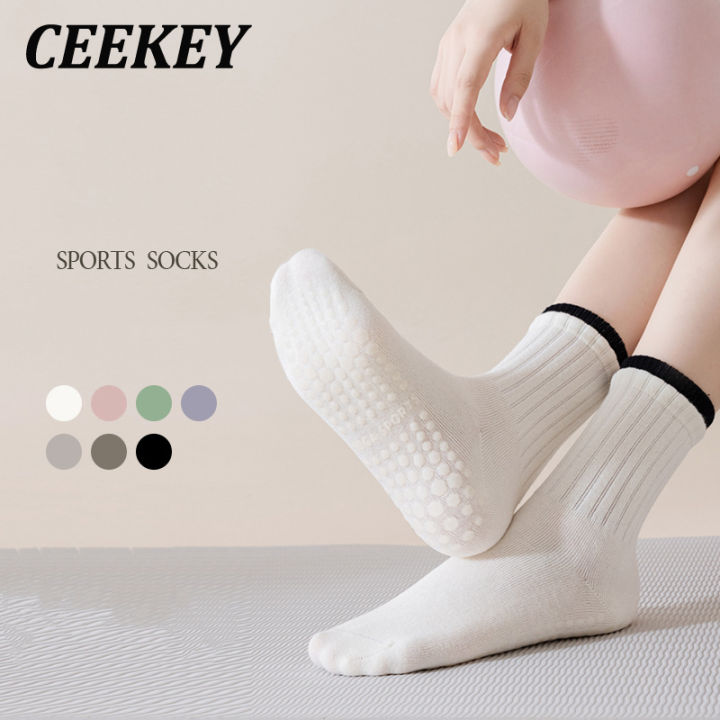 CEEKEY ถุงเท้าโยคะถุงเท้าผู้หญิงสองชั้นปากครึ่งหลอดซิลิโคนกันลื่นพิลา ...