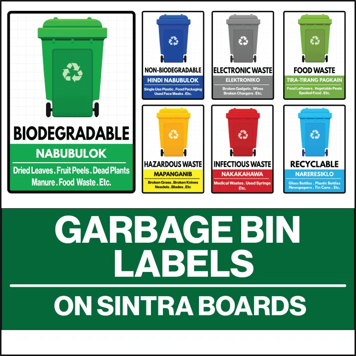 Garbage Bin Labels/Signs Waste Disposal Segregation Signs On Sintra ...