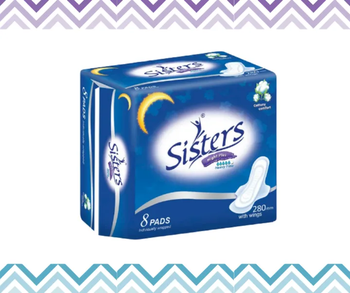 Sister Sanitary Napkin Silk Floss Night Use w/ wings Blue 8's per pack ...