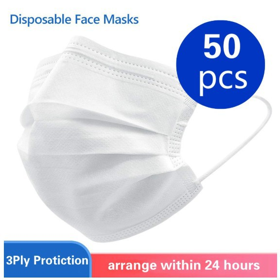 Face Mask 50pcs White 3 Layer Non-woven Protection Filter 3D Anti Viral ...
