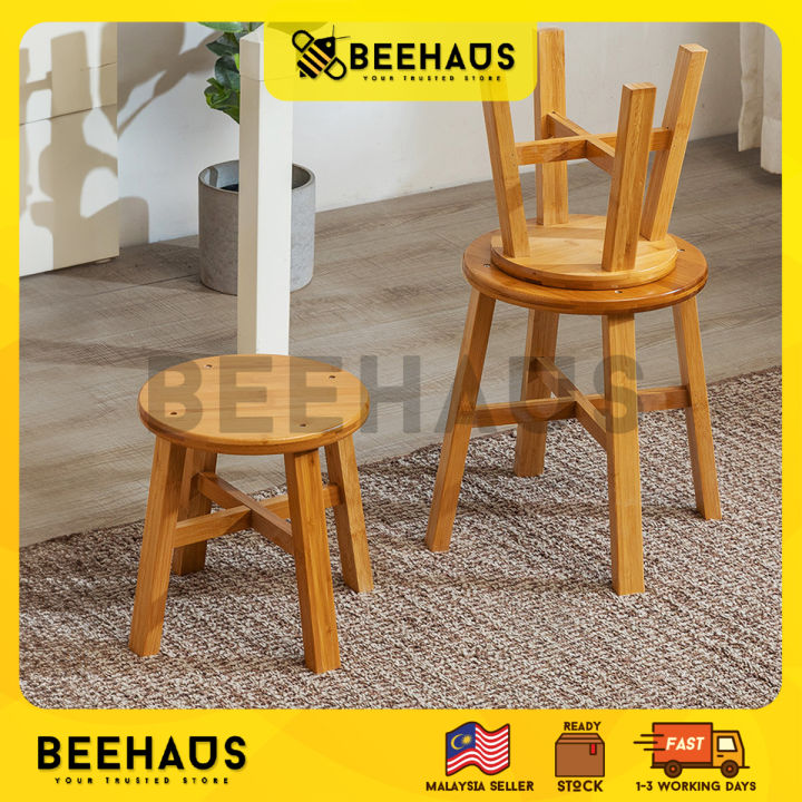 Beehaus Bamboo Round Stool | Wooden Mini Chair Portable Small Stool ...