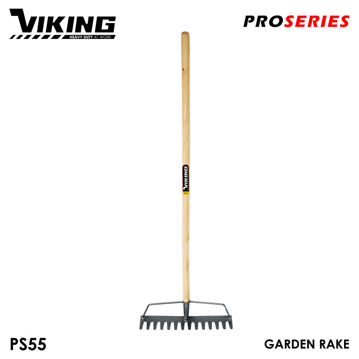 Viking Garden Rake Wooden Handle 14 Tines for Gardening 50-Inch Heavy ...