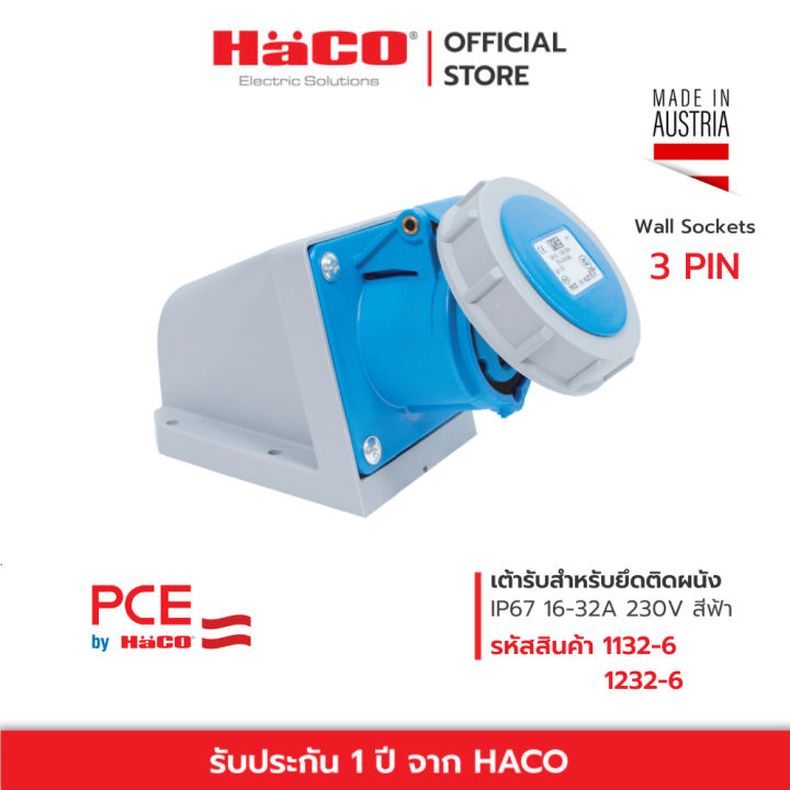 HACO เต้ารับยึดผนัง ชนิดกันน้ำ Wall Sockets IP67 16-32A 230V สีฟ้า รุ่น 1132-6 , 1232-6 | Lazada ...