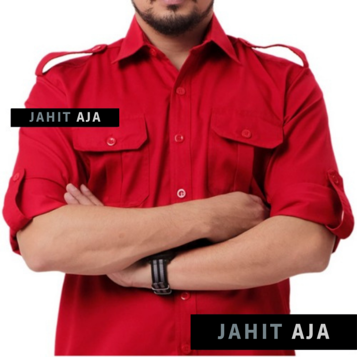 Baju Kemeja Merah PDL Lengan Panjang Merah Seragam Kerja PDH Atasan ...