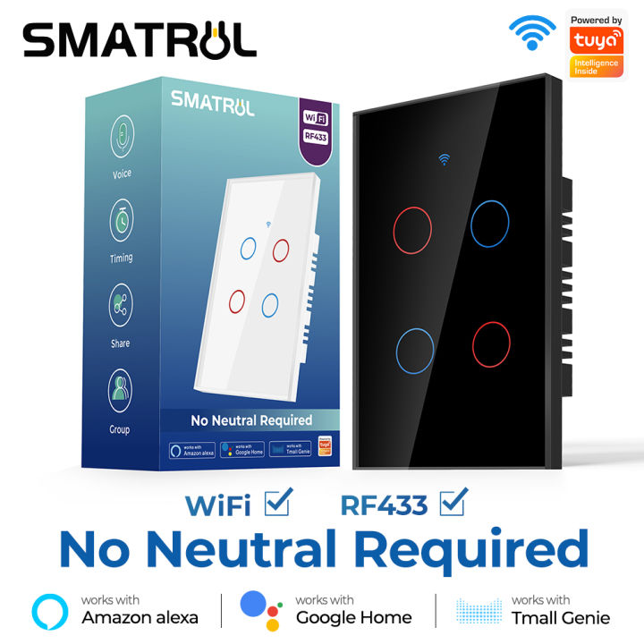 SMATRUL Tuya WiFi Switch with 433mhz rf, No Neutral need,Smart life APP ...