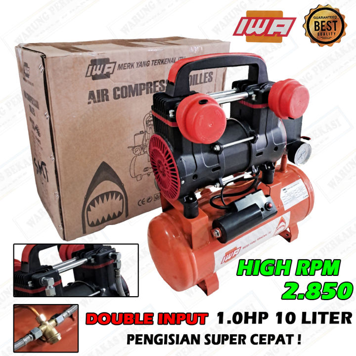 IWA Air Compressor Mini Oilless 1 HP Tangki 10 Liter / Mesin Kompresor ...