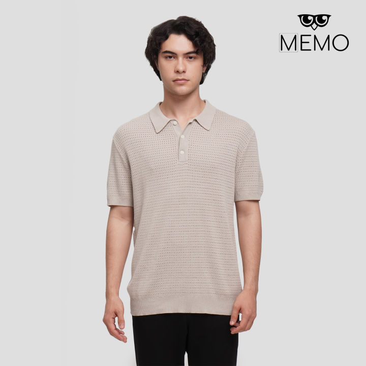 Memo Textured Flat Knit Polo With Hemband For Men (Cement) | Lazada PH