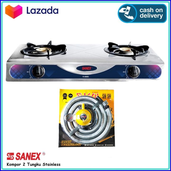 Kompor Gas Sanex 2 Tungku Stainless Steel Api Biru - SNI | Lazada Indonesia