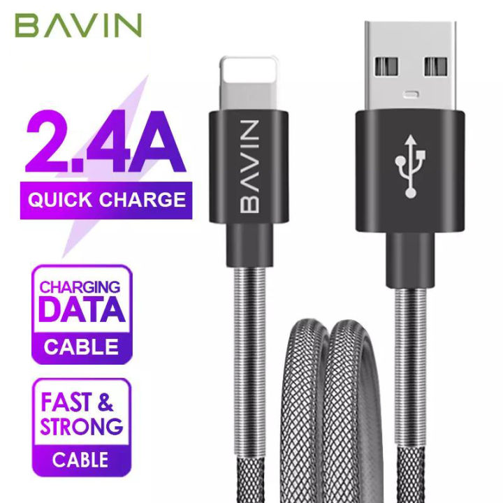 BAVIN CA221 USB Spring Charging Data Cable 2.4A 1Meter Coated Mesh ...