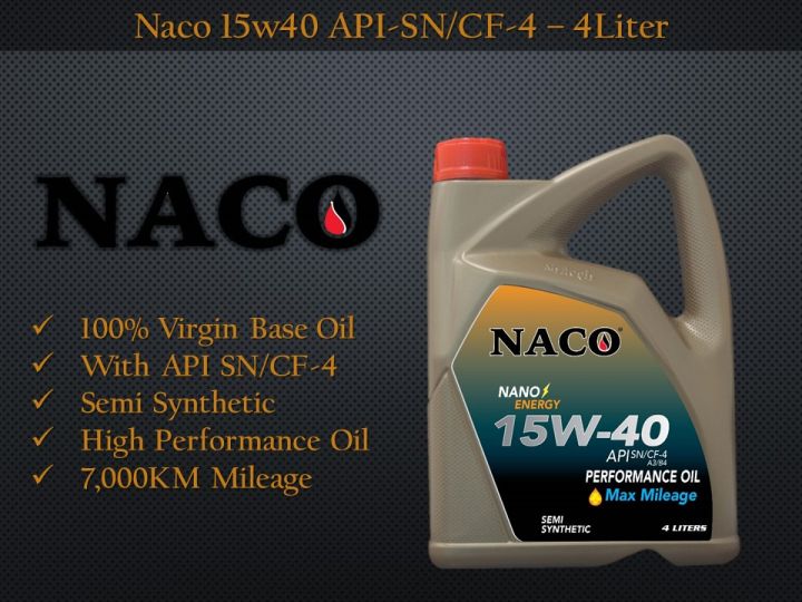 NACO 15w40 4L Semi Synthetic Engine Oil API-SN/CF-4 Car Lubricant 15w ...