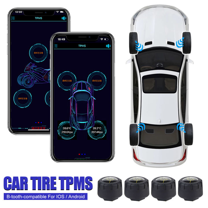 Free Ship Tire Pressure Monitoring System 4Pcs Bluetooth TPMS External Sensors Real-time ...
