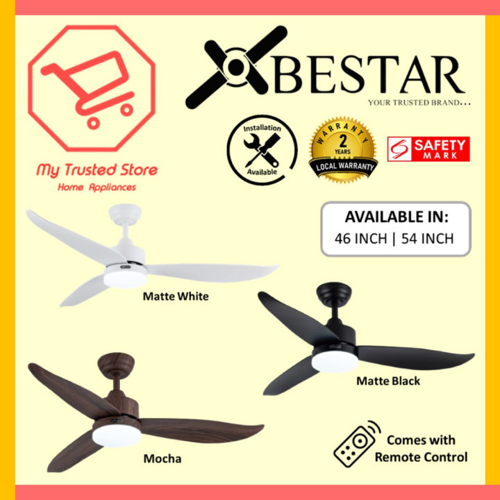 BESTAR RAZOR DC Motor 3 Blade Ceiling Fan with 3 Tone LED Light Kit and ...