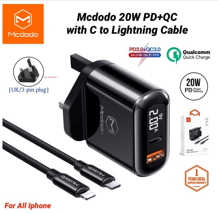 Original Mcdodo Charger 20w Fast Charging QC3.0 PD Adapter With Type-C ...