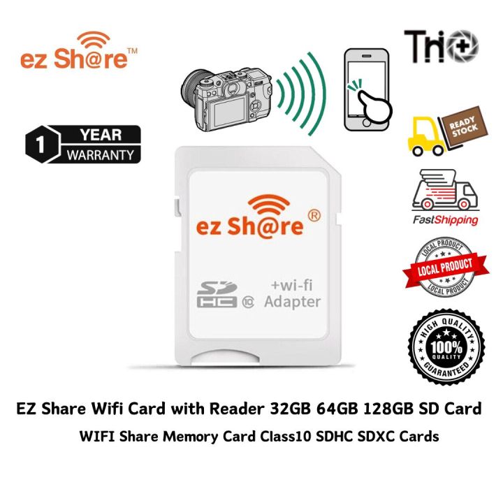 EZ share SD Card Wireless WiFi Share Card SDHC Flash Card Class 10 32GB 64GB 128GB (1 YEAR ...
