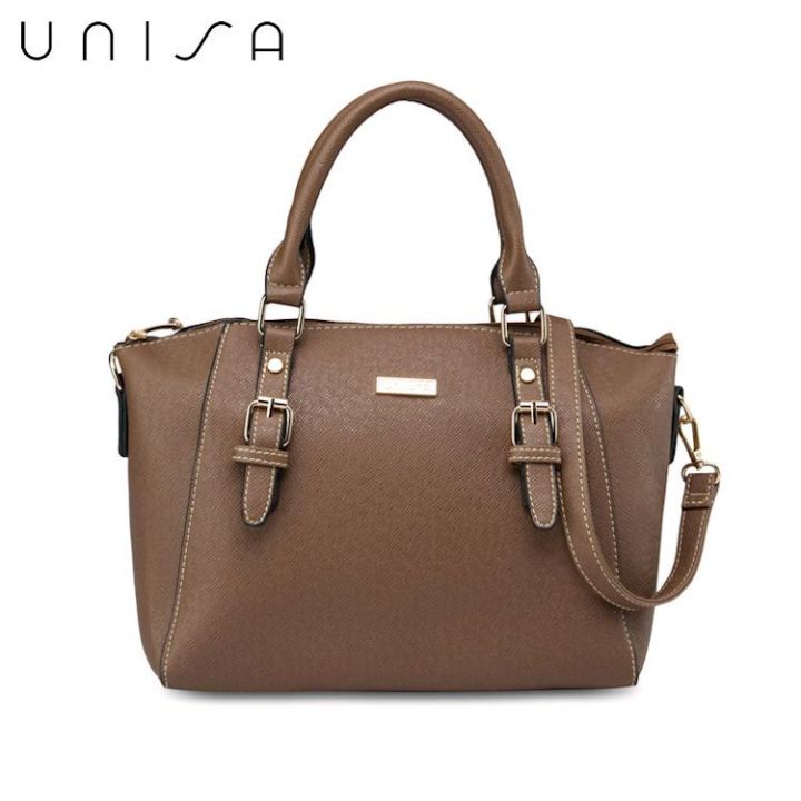 UNISA Saffiano Texture Convertible Satchel (Black/Khaki/Pink/Taupe ...