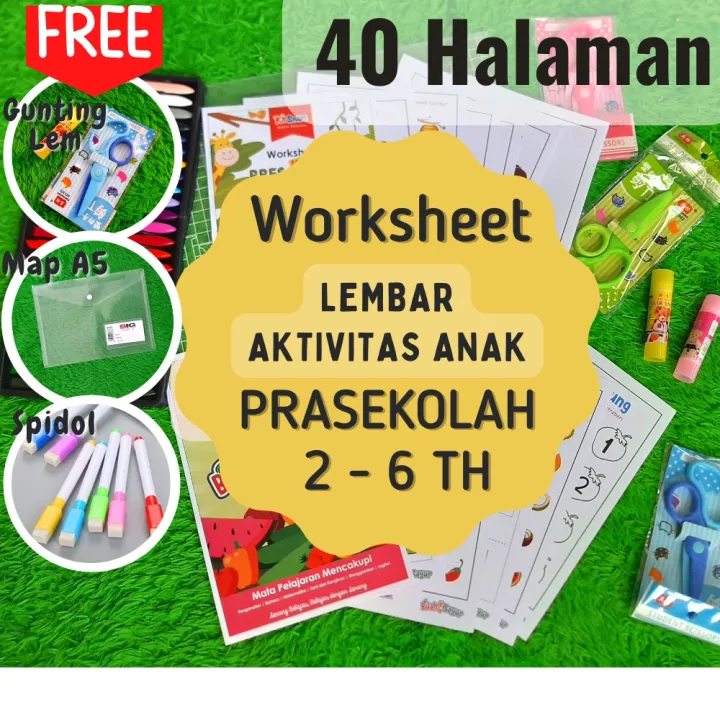 Busy Book 40 Hal Worksheet Anak 2 3 4 5 6 Tahun Aktivitas Menggunting ...