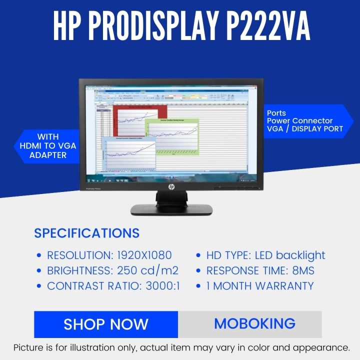 Monitor HP Prodisplay 22"INCH LED 1920*1080P 60HZ Full HD Monitor For ...