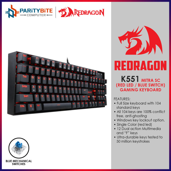 Redragon Mitra K551 Single Color Blue Switch 104 Key LED Backlit ... Redragon Mitra K551 Single Color Blue Switch 104 Key LED Backlit ...