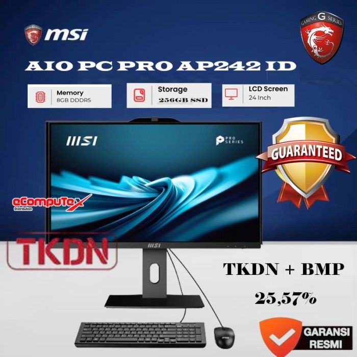 PC AIO MSI PRO AP242 ID APID-01 i3-12100 RAM 8GB/256GB SSD 23.8" INCH ...