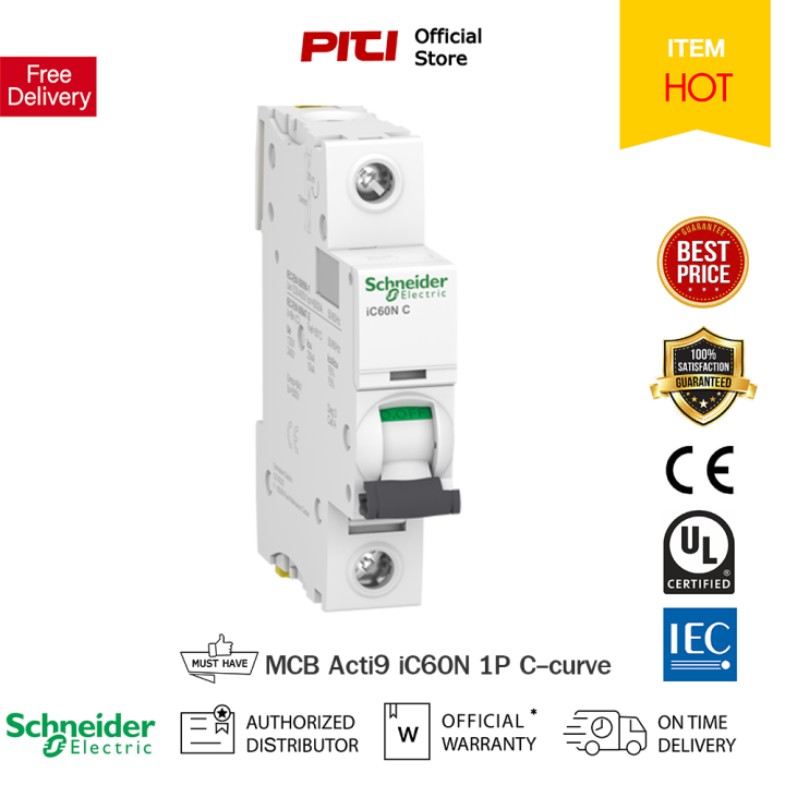 Schneider MCB A9F74132 32A 1P 10kA Acti9 iC60N C-curve เซอร์กิตเบรกเกอร์ 1โพล ชนิด C-curve ...