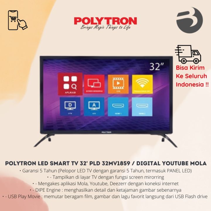 Polytron LED Smart TV 32Inch PLD 32MV1859 / 32CV1869 Digital Youtube ...