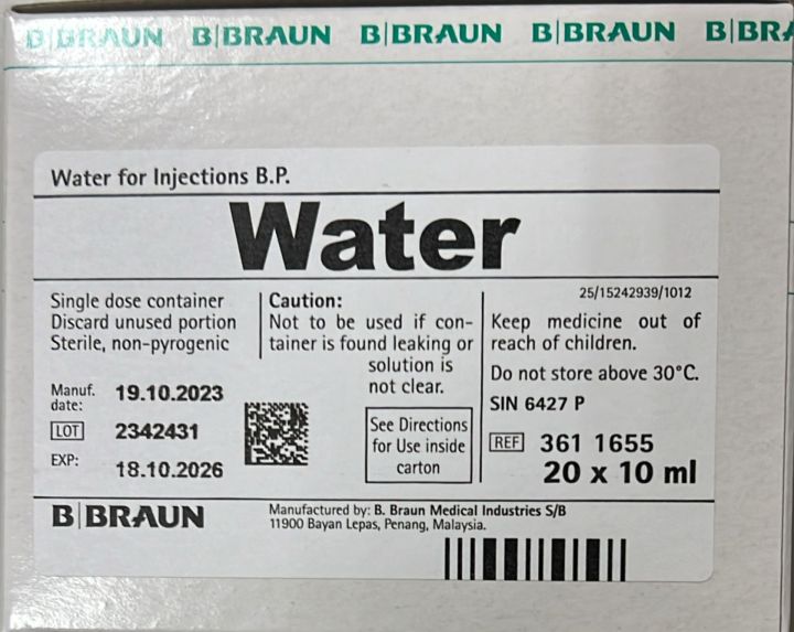 B.BRAUN Water for Injection, B.P. 10ml x 20 / box | Lazada Singapore