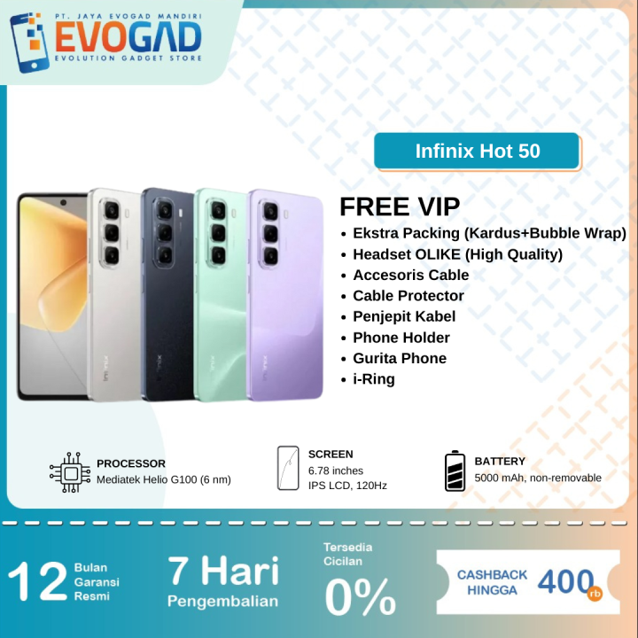 Infinix Hot 50 NFC 6/256GB, Mediatek Helio G100 50MP 6.78 Inch 5000 mAh ...