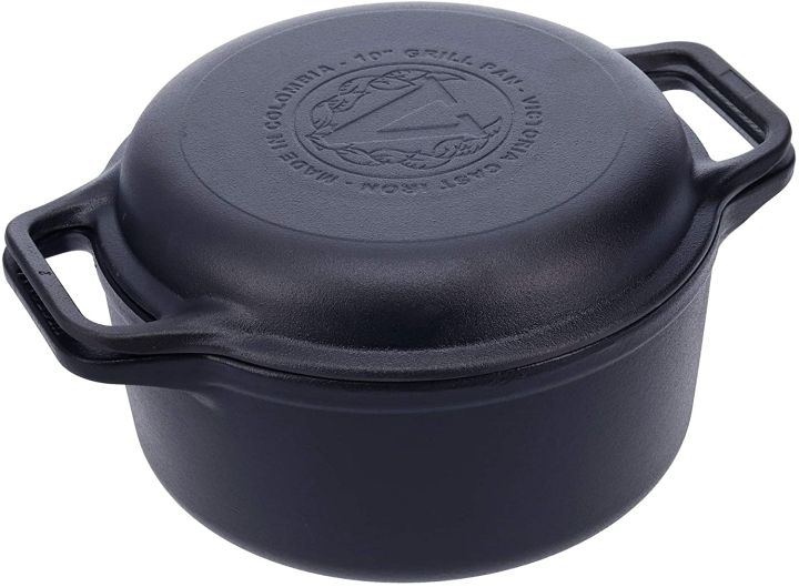 Victoria Cast Iron 2-Piece Set Combo Cooker. Use As 6QT Dutch Oven and ...