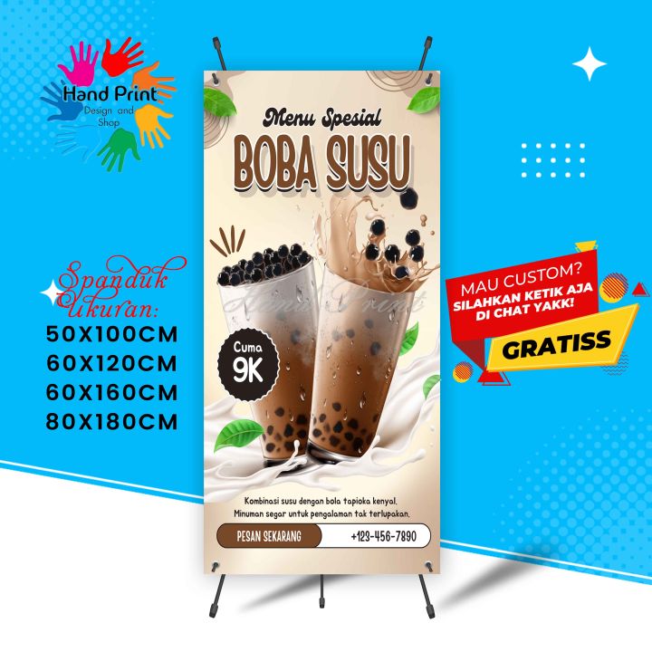 Cetak Spanduk Banner Jualan Boba Susu Coklat MMT Spanduk Custom 60x160 ...