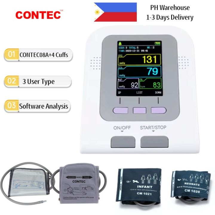 CONTEC CONTEC08A Upper Arm Digital Color LCD Blood Pressure Monitor ...