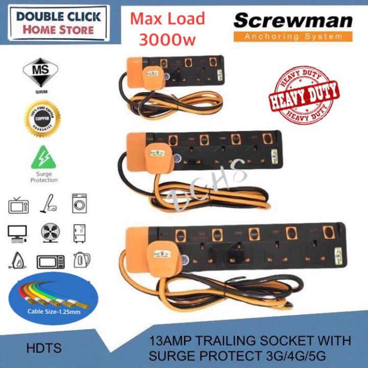 Screwman 13A Heavy Duty Extension Trailing Socket Extension Plug 2 ...