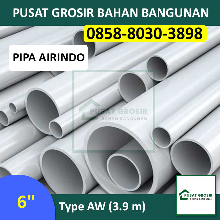 Pipa PVC 6" AW Merek Airindo Pipa Paralon 6inch AW Per Btg (3,9m ...