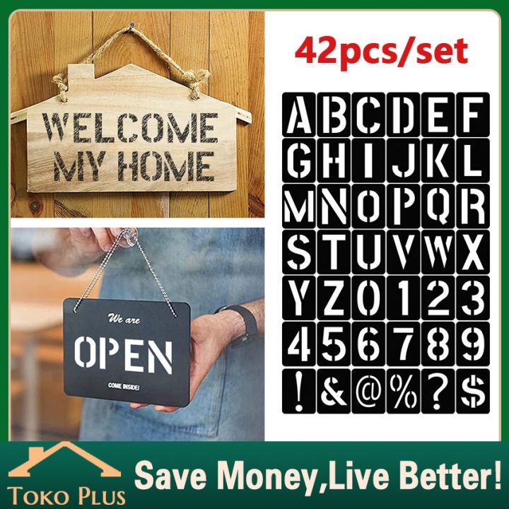 42PCS/Set Cetakan Stencil Huruf Angka Custom Cat Semprot Lettering ...