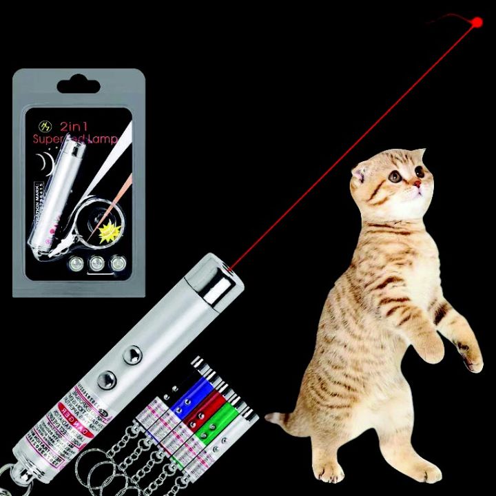 2 IN 1 Funny Pet Stick Red Laser Pointer Pen White Led Flashlight Cat ...