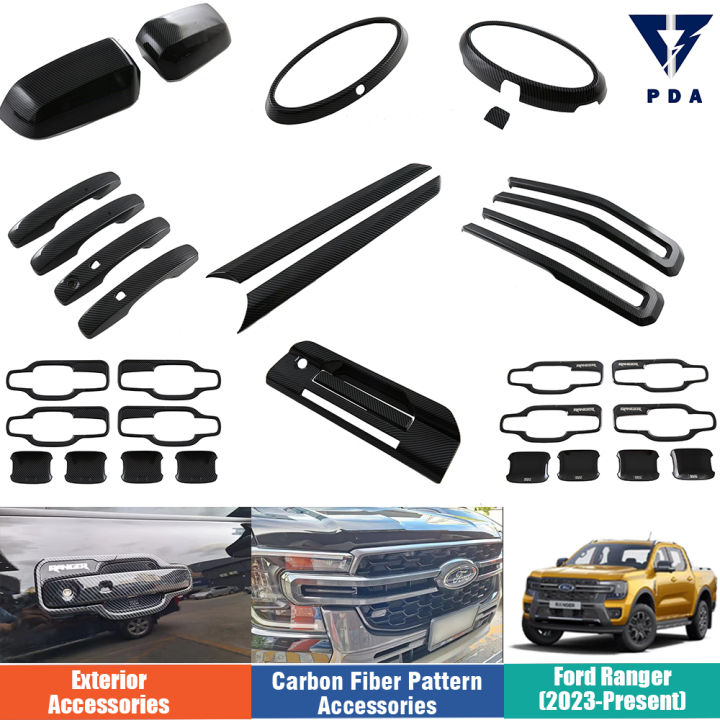 Ford Ranger (2023-Present) Carbon Fiber/Bright Black Door Handle Fuel ...