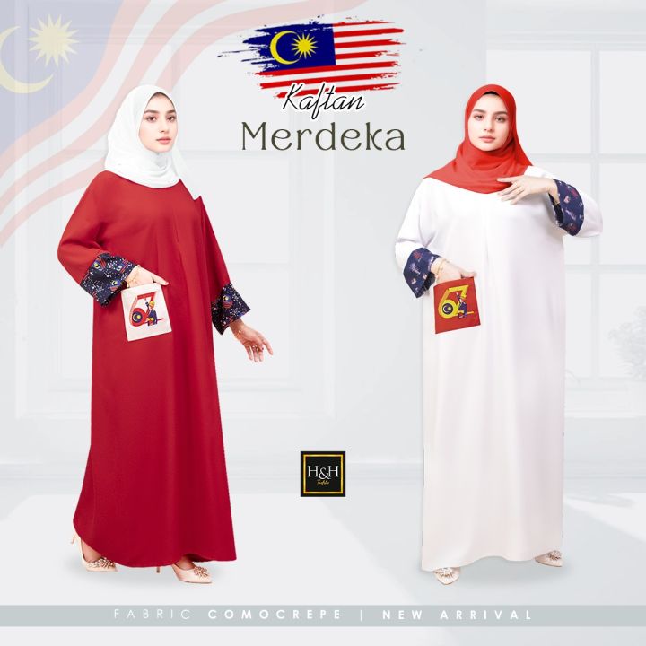 🌸🌸Merdeka 2024🌸🌸 Free Size Kaftan Merdeka Print With Free Shawl Chiffon ...