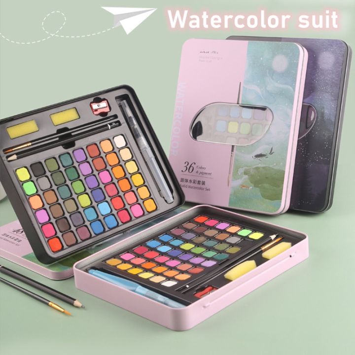 36/48 colors solid water color paint set metal iron box watercolor ...