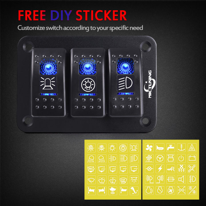 MICTUNING 3 Gang Rocker Switch Panel with Free DIY Sticker - 12V 24V 5 ...
