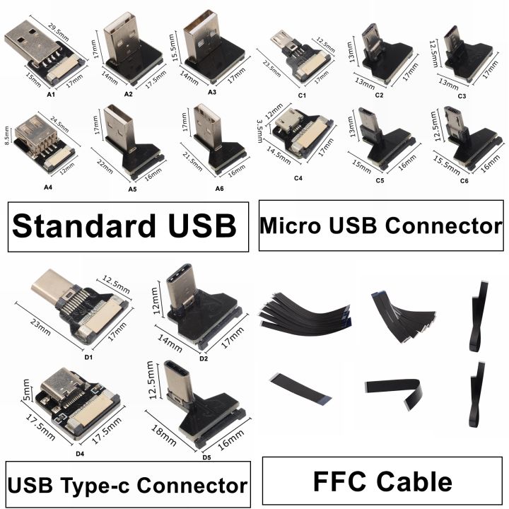 Ribbon FPV Type C Micro Mini USB A Plug Socket Connectors Flexible Flat ...
